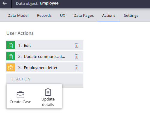 Configuring Actions for data objects | Pega Community
